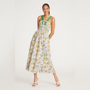 AMUR | Dresses | 498 Amur Leone Midi Dress Floral Green Pink Cotton ...